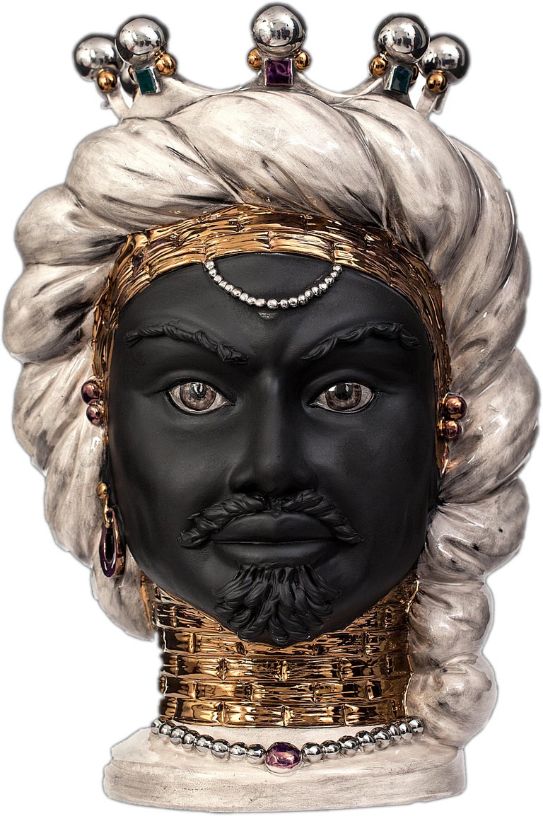 Moorish Head, Handmade Sicily, Vase, Size M, Colorful, Metallized ...