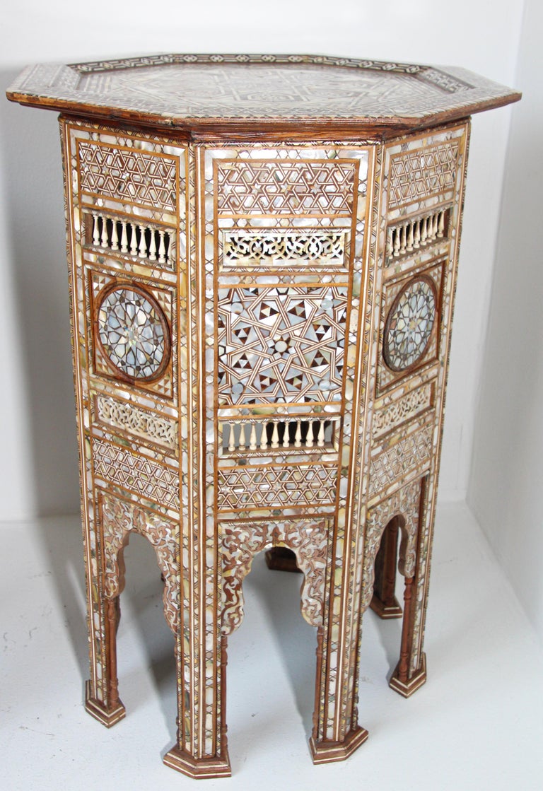 Moorish Middle Eastern Large Pedestal Tables Inlaid with Shell, 19th C ...