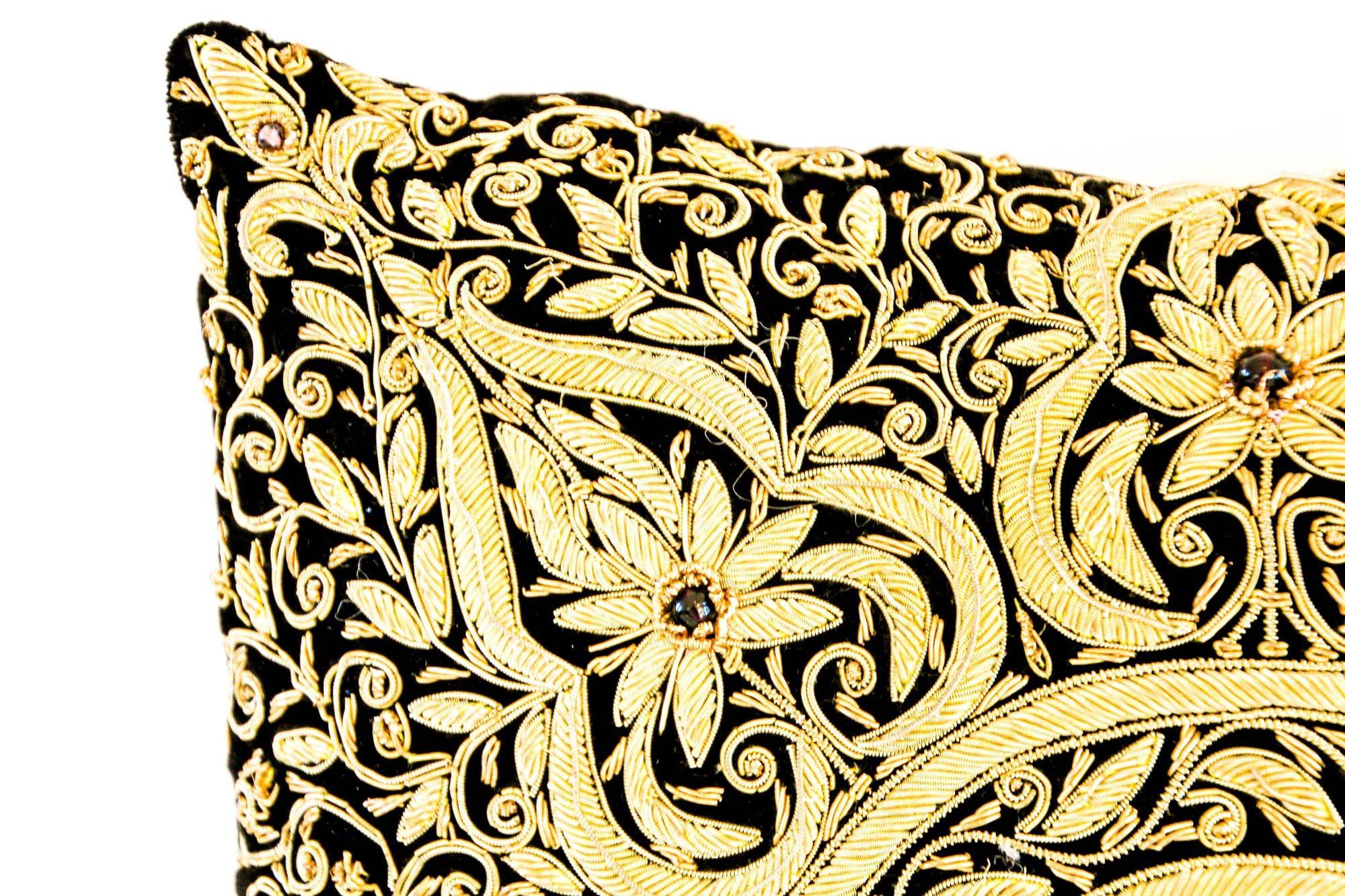 Moorish Mughal Style Throw Pillow with Raised Gold Metallic Thread ...
