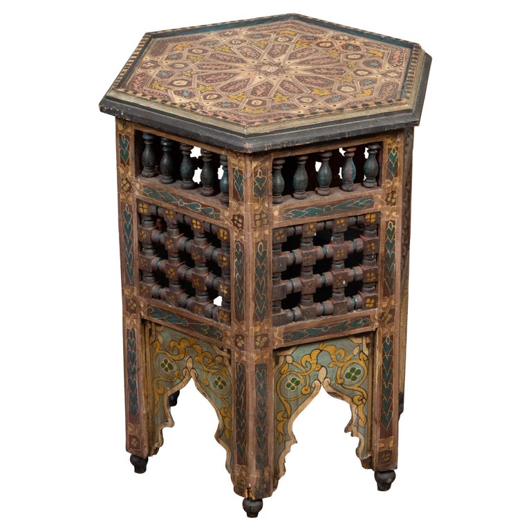 Moorish Style Moroccan 1920s Table with Hexagonal Top and Polychrome ...