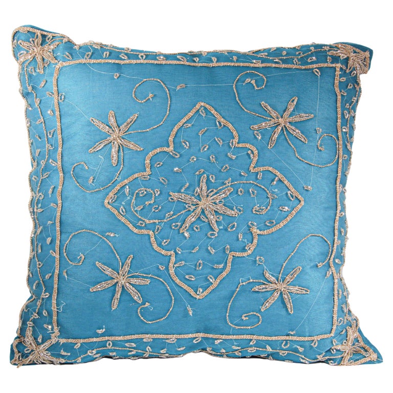 Moorish Throw Pillow Turquoise Embellished with Sequins and Beads For ...