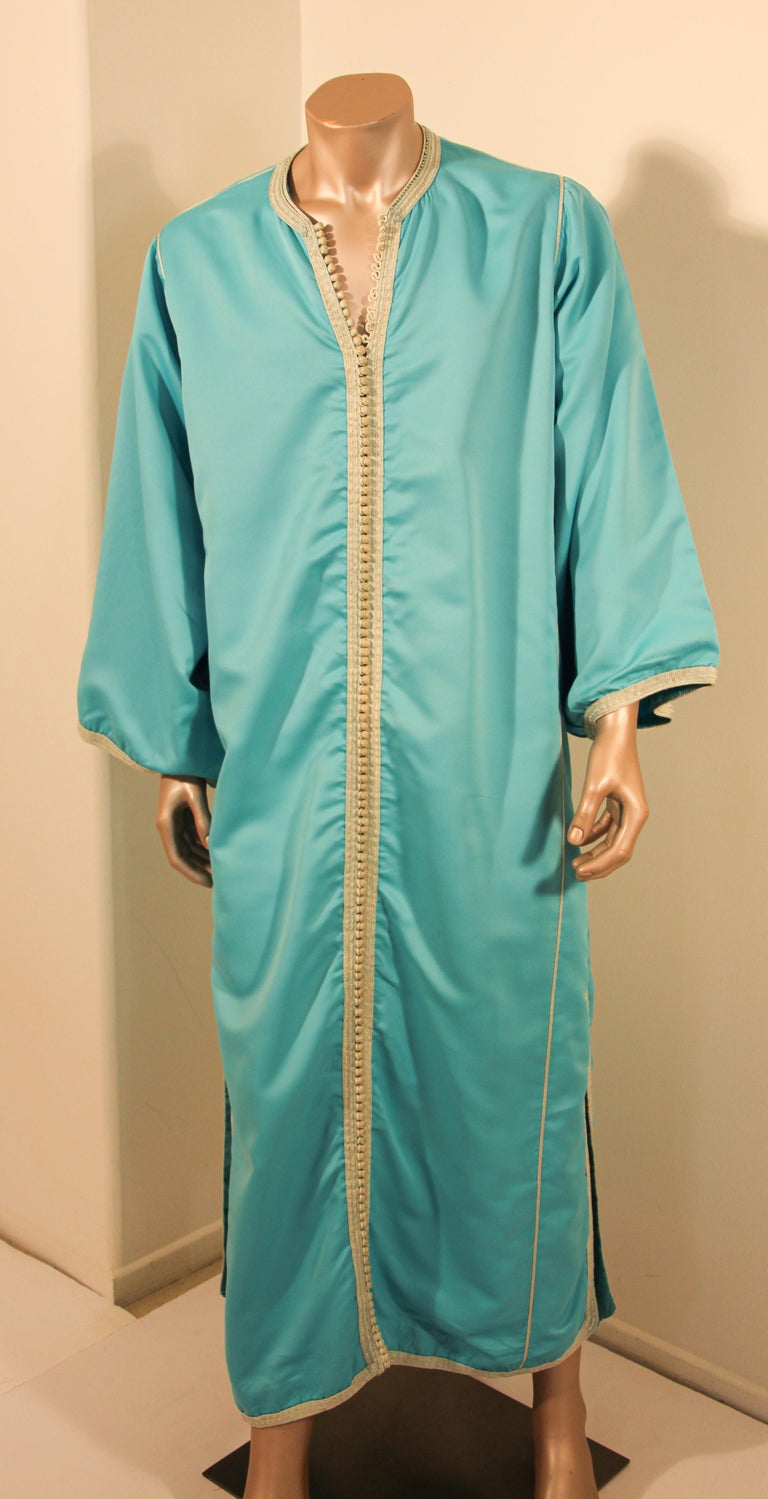 Moorish Turquoise Caftan 1970s Robe For Sale at 1stDibs