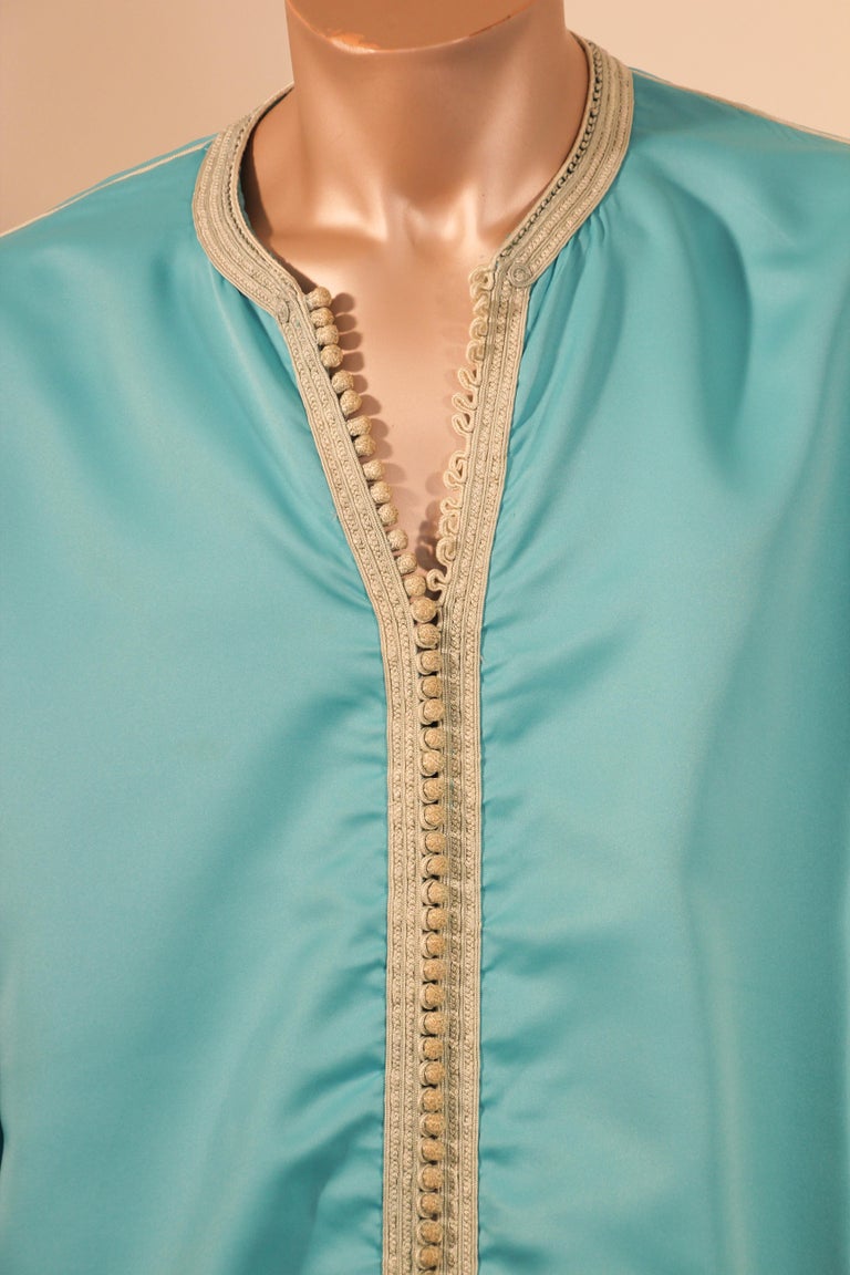Moorish Turquoise Caftan 1970s Robe For Sale at 1stDibs