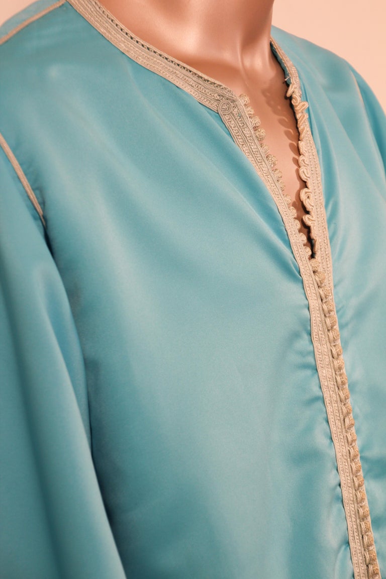 Moorish Turquoise Caftan 1970s Robe For Sale at 1stDibs
