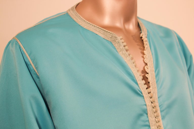Moorish Turquoise Caftan 1970s Robe For Sale at 1stDibs