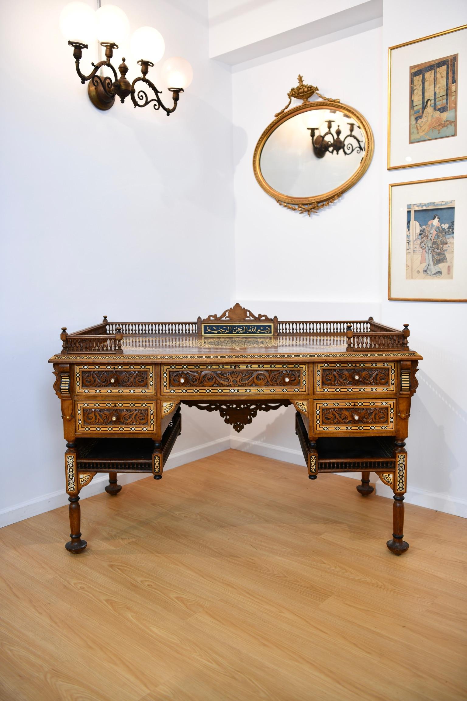 Moorish Walnut and Mother of Pearl Desk For Sale at 1stDibs