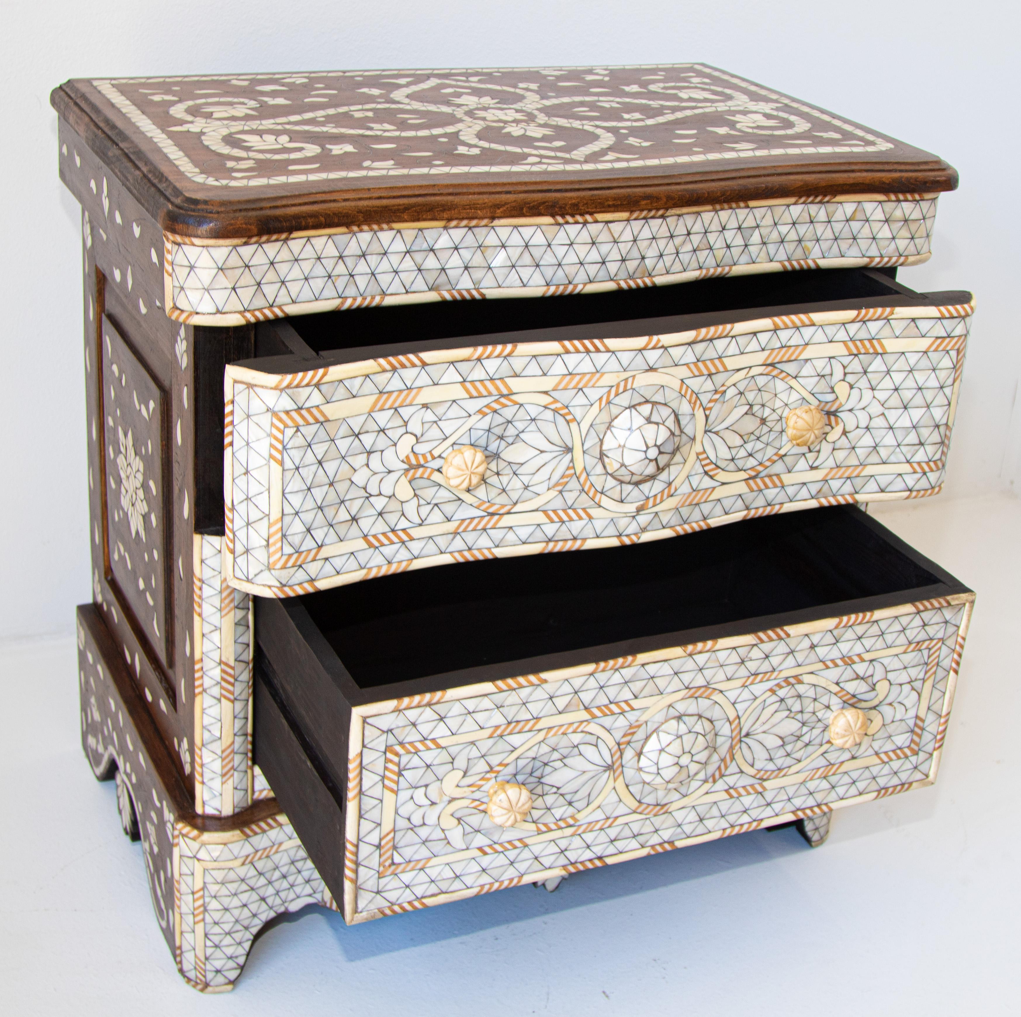 Moorish White Inlay Moroccan Nightstands, a Pair For Sale at 1stDibs