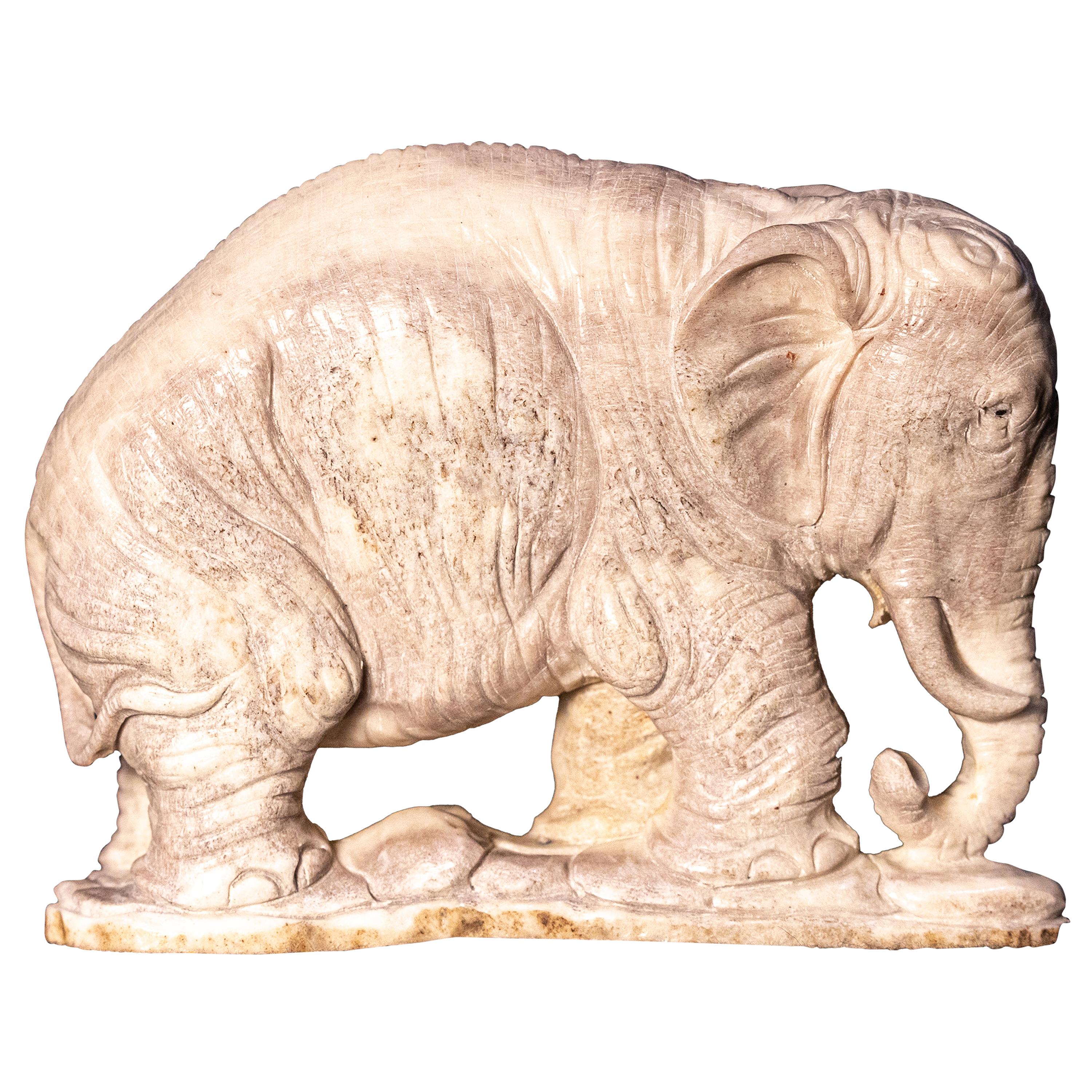 Very Large Solid Malachite Elephant Carving with its Trunk Up at 1stDibs