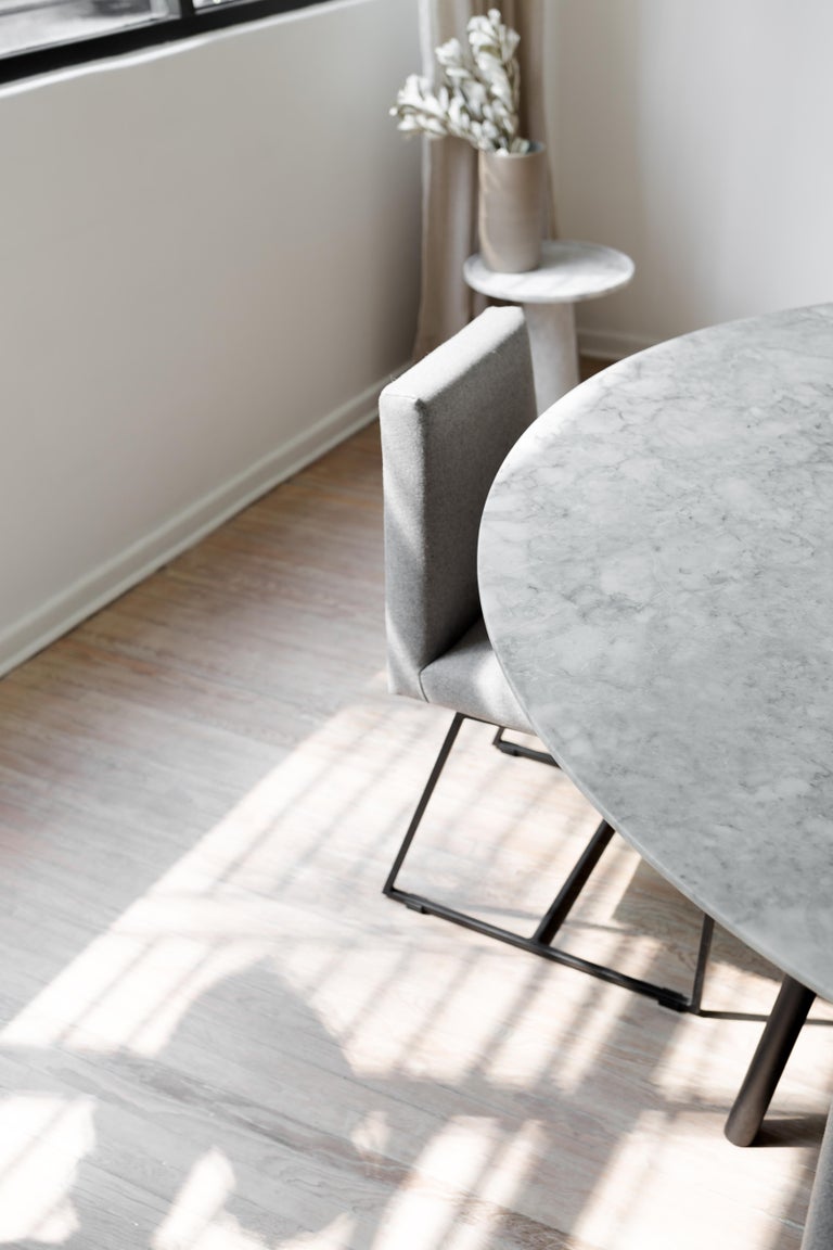 Moray steel and white marble Dinning Table For Sale at 1stDibs