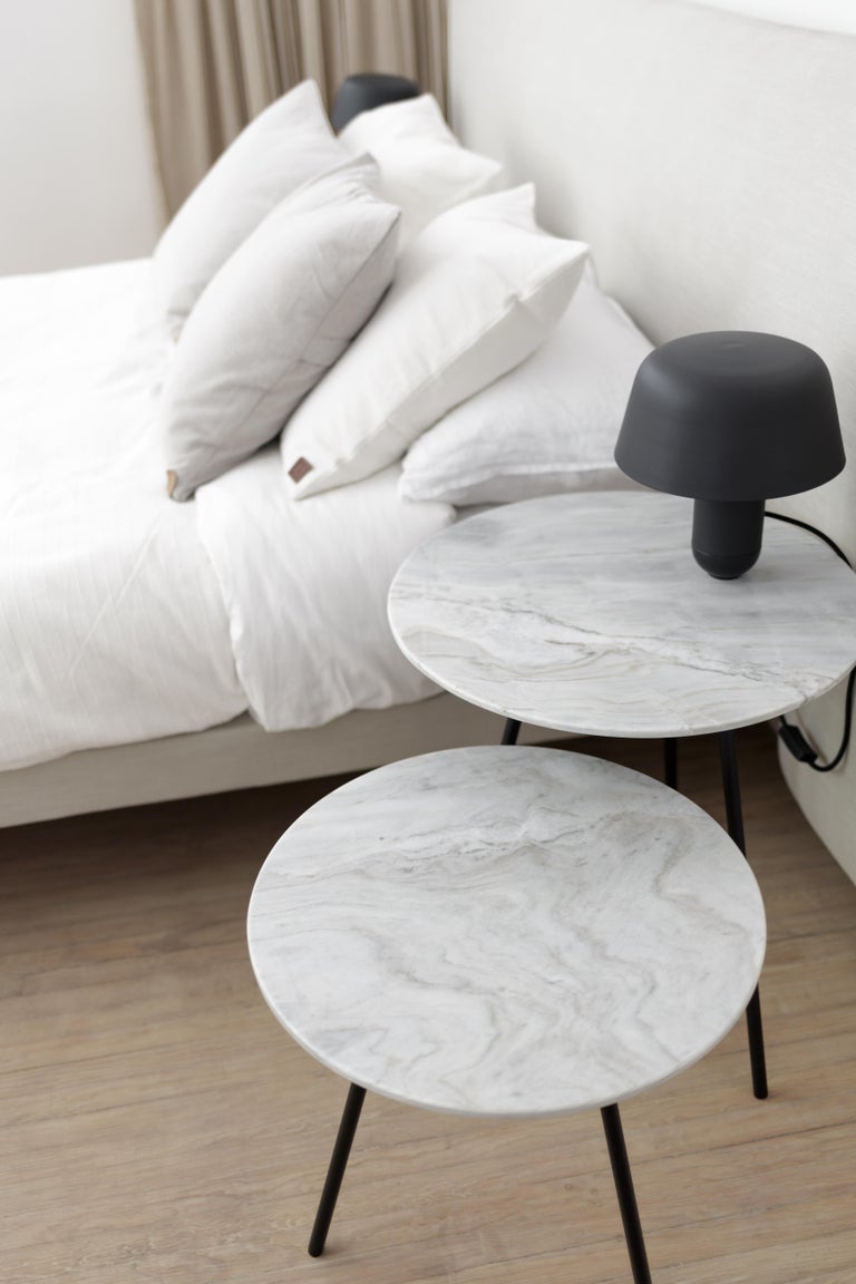 Two Moray steel and one of a kind white marble Side Tables set 01 For ...