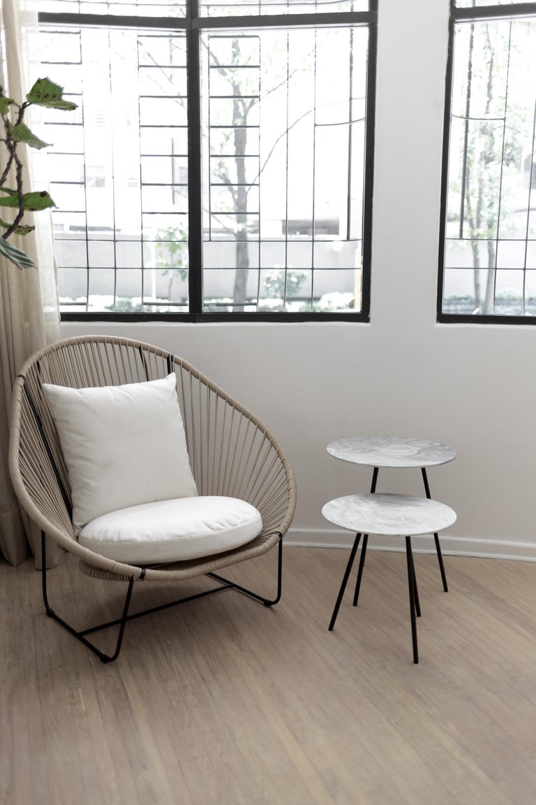 Two Moray steel and one of a kind white marble Side Tables set 02 For ...