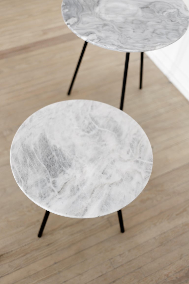 Two Moray steel and one of a kind white marble Side Tables set 02 For ...