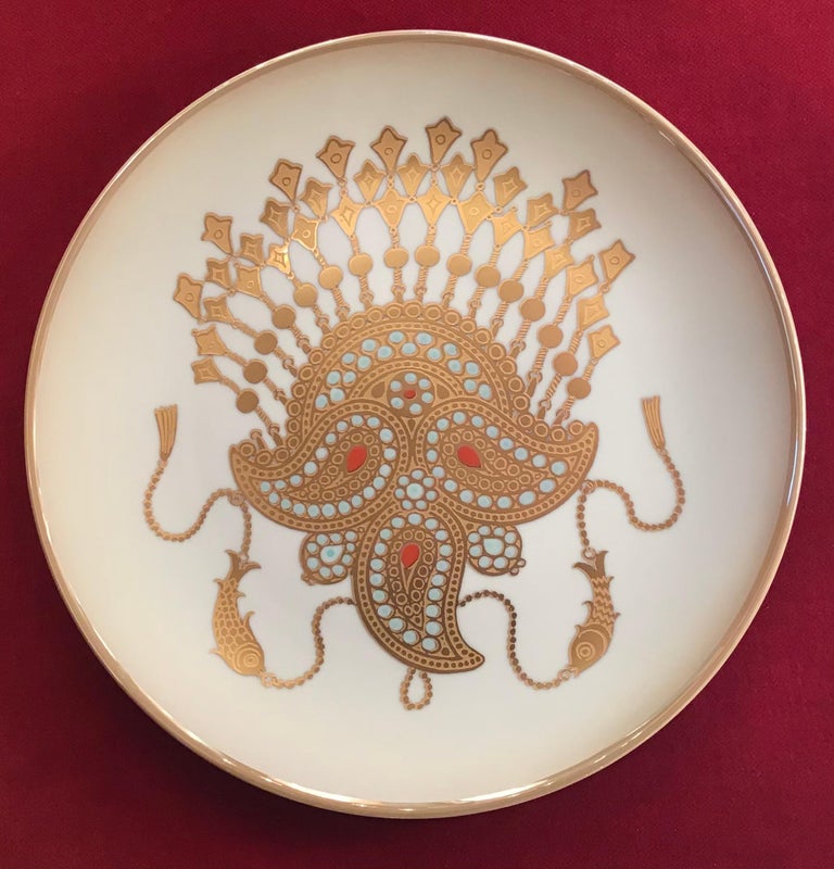 Morbelli Porcelain Wall Plates Worked with Pure Gold 1960 Italy For ...
