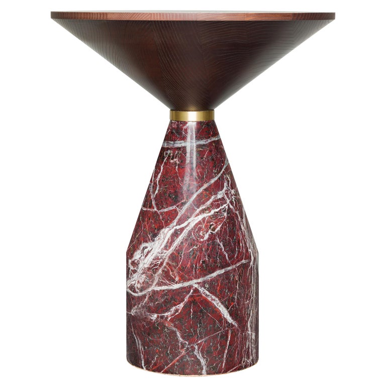 Morelato, Side Table in Red Levanto Marble and Ash Wood For Sale at 1stDibs