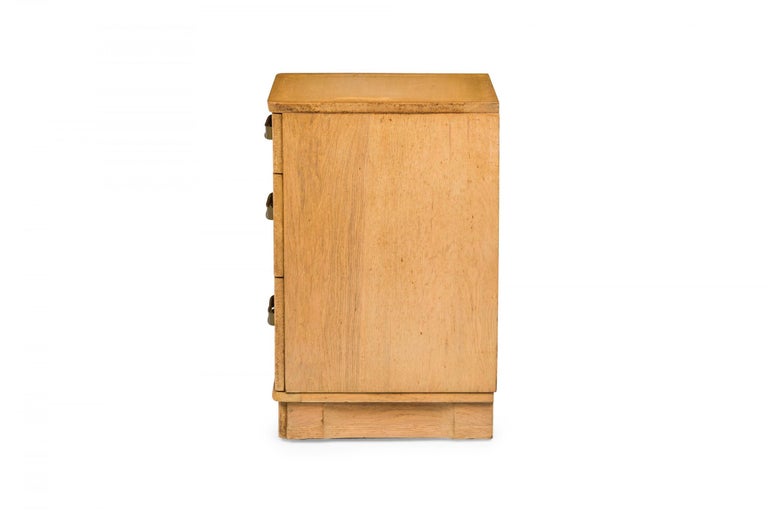 Morgan Furniture Light Wooden Three Drawer Brass Scroll Handled Bedside ...