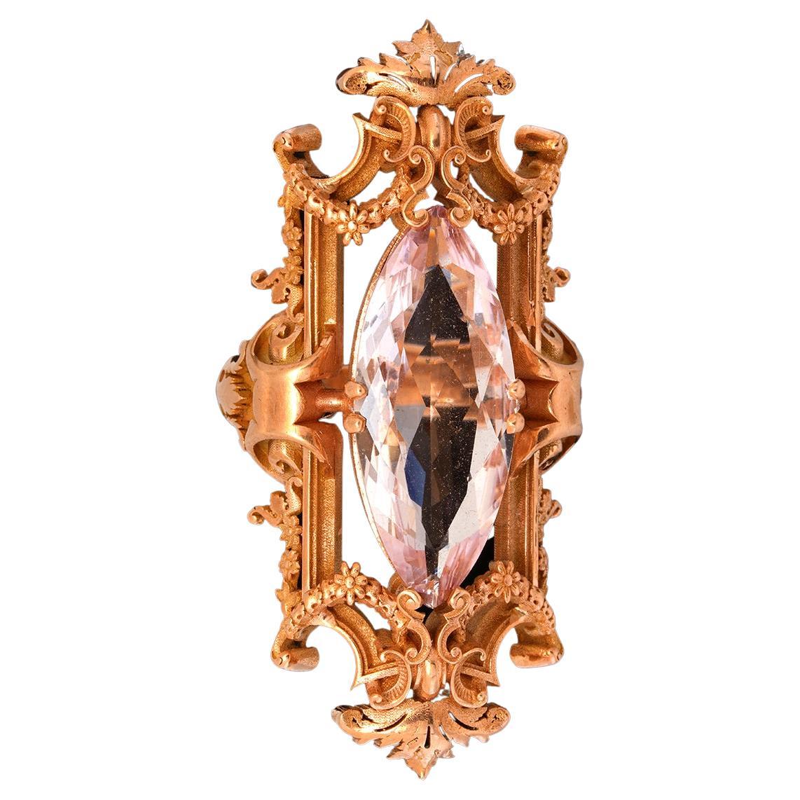 Ring in Red Gold with 1 Morganite Octagon Shape and Diamonds. For Sale ...