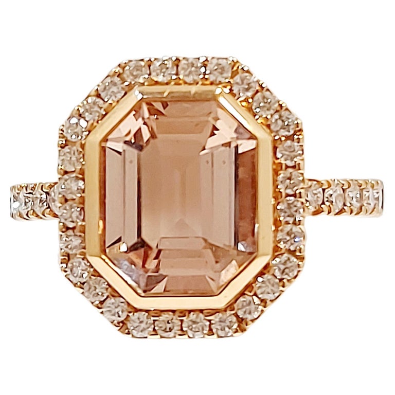 Morganite and Diamond Cluster Ring For Sale at 1stDibs