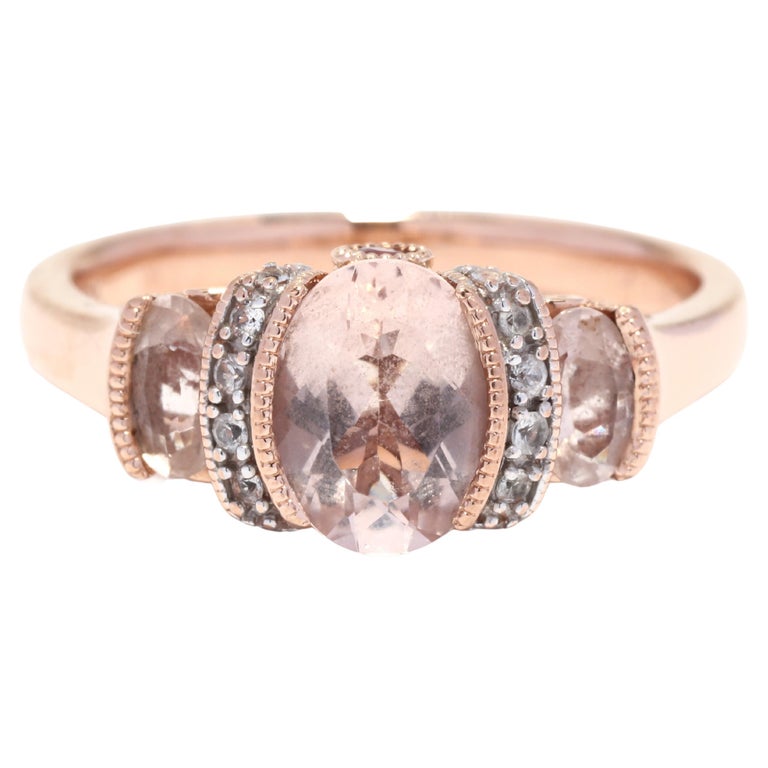 Morganite Diamond Pink Sapphire Ring, 10K Rose Gold, Light Pink Ring ...