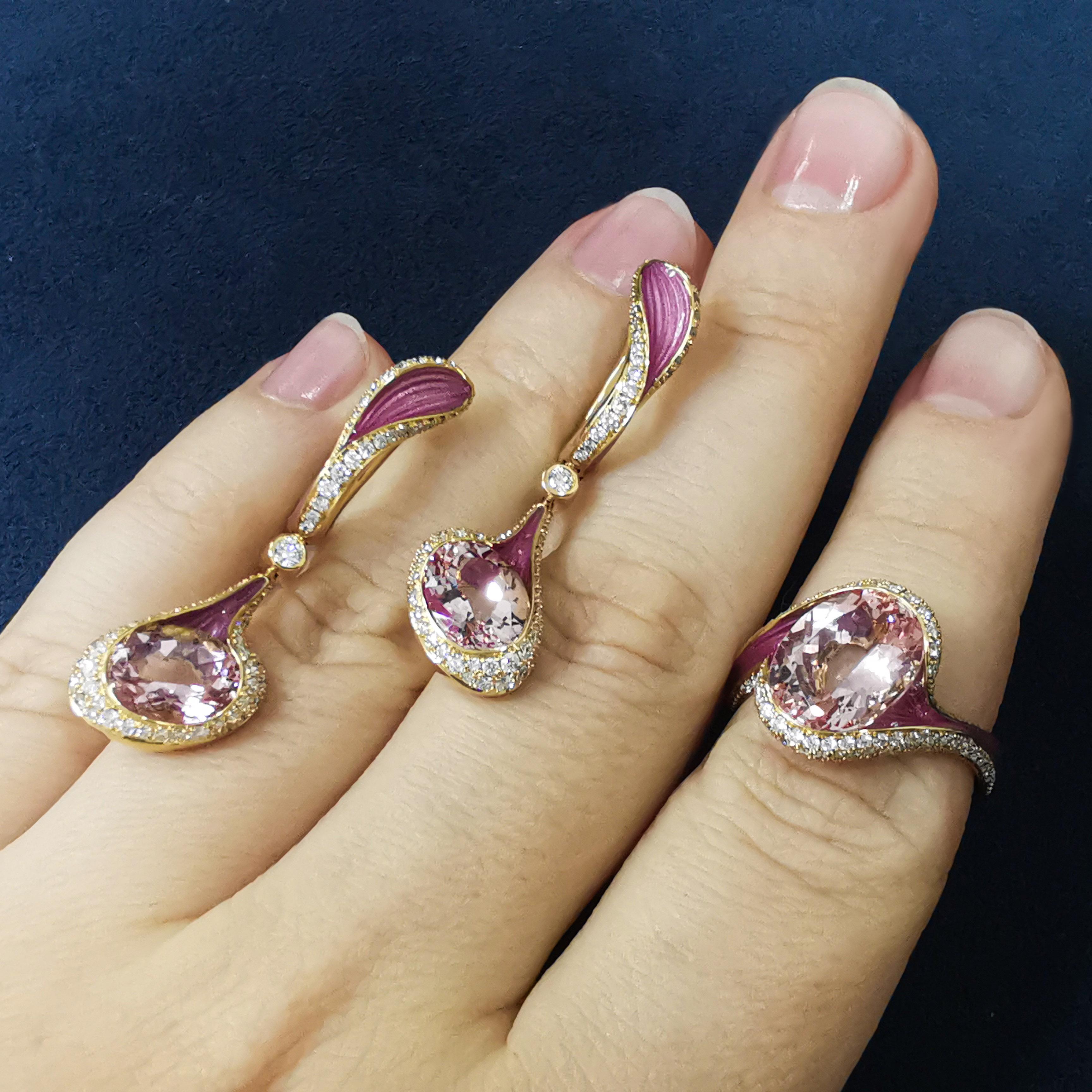 Morganite Diamonds Enamel 18 Karat Yellow Gold Melted Colors Suite For ...