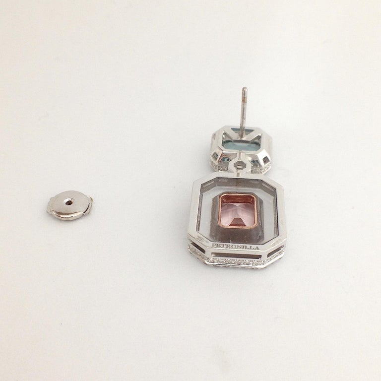Morganite Green Beryl Diamond 18Kt Gold Rock Crystal Earrings and ...