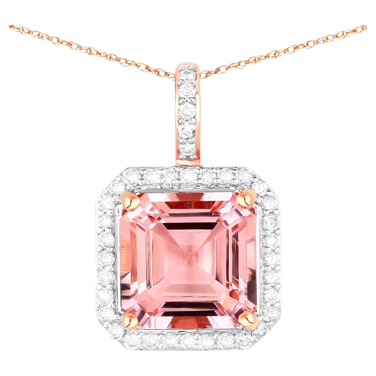 15.43 Carat Oval Morganite Pendant Necklace with Diamonds in 14 Karat ...