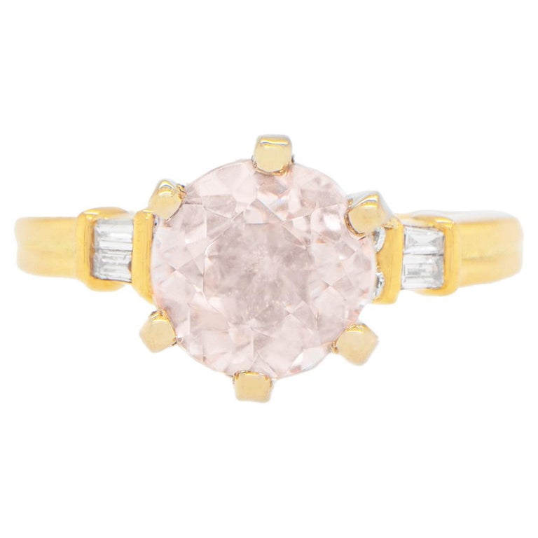 Morganite Ring 1.66 Carat with Baguette Diamonds 18k Yellow Gold For ...