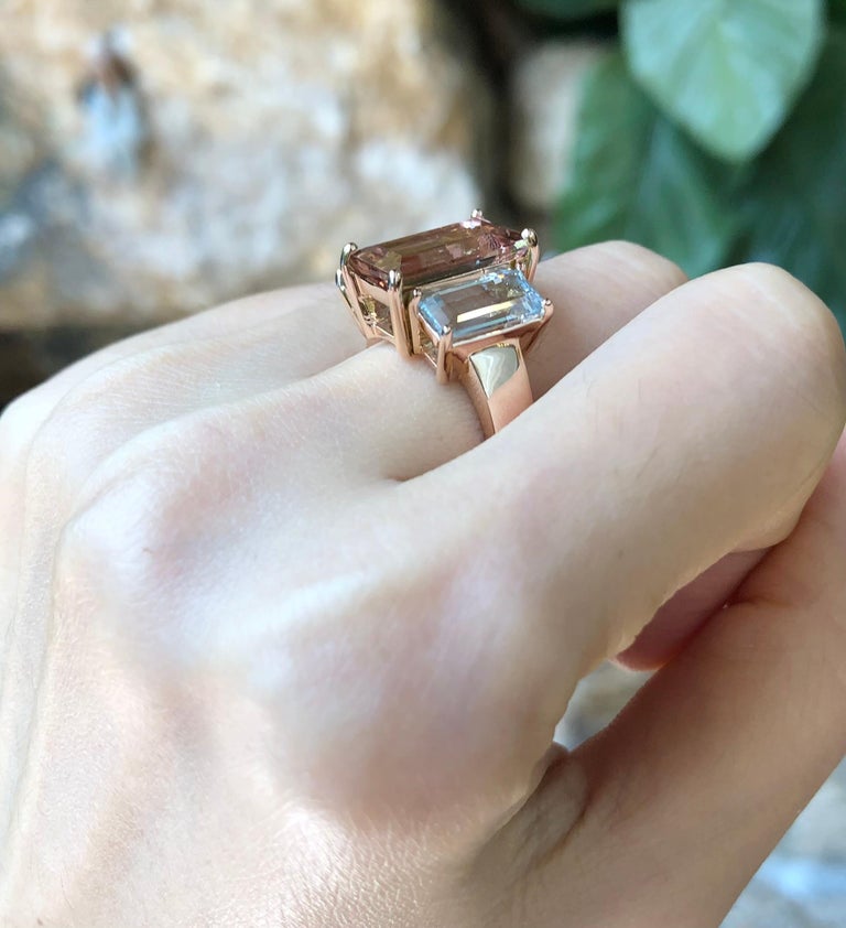 Morganite with Aquamarine Ring Set in 18 Karat Rose Gold Settings For ...