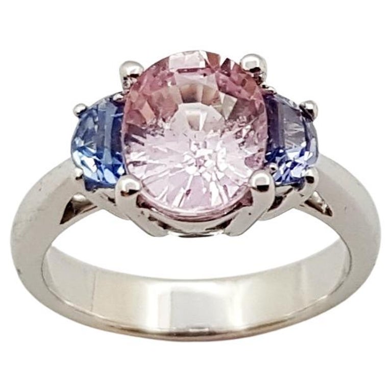 Morganite with Blue Sapphire Ring Set in 18 Karat White Gold Settings ...