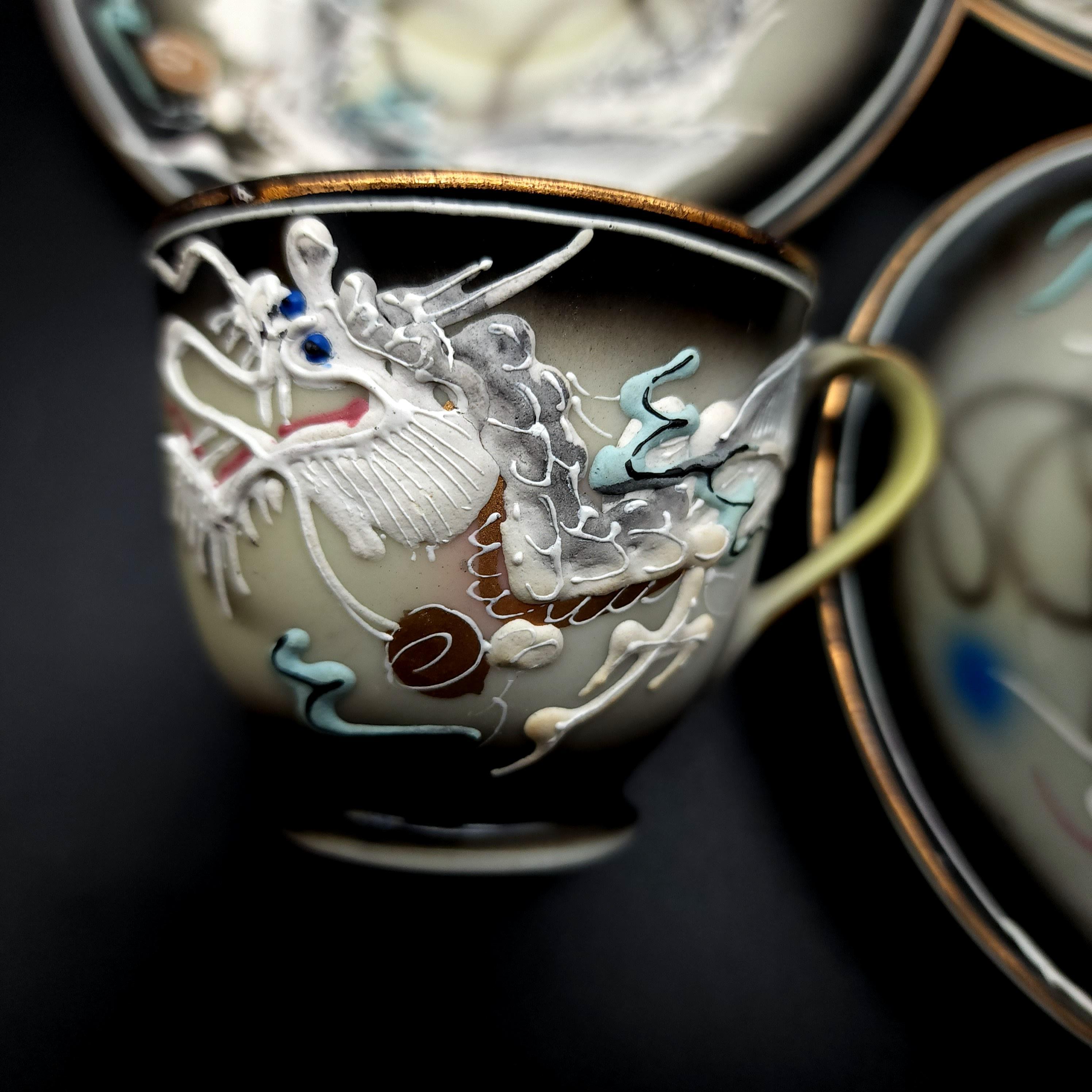 Moriage Dragonware Raised Dragon Demitasse Cup and Saucer Set of 6 ...