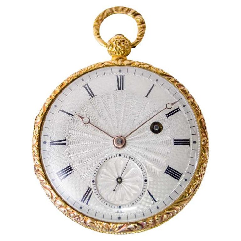 Moricand and Degrange 18Kt. Yellow Gold and Enamel Open Faced Pocket Watch 1840's For Sale at ...