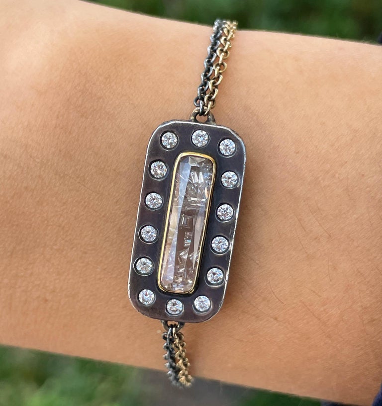 Moritz Glik 18k Yellow Gold Blackened Silver Diamond Rectangular Shaker ...