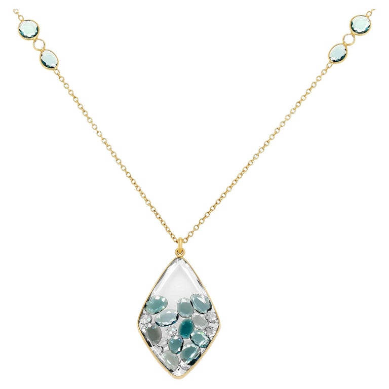 Moritz Glik 18k Yellow Gold Diamond Blue Spinel Shaker Necklace For ...