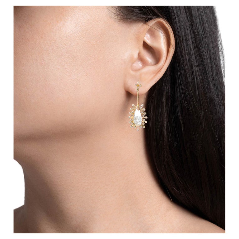 Moritz Glik 18k Yellow Gold Diamond Shaker Sapphire Case Dangle Drop ...