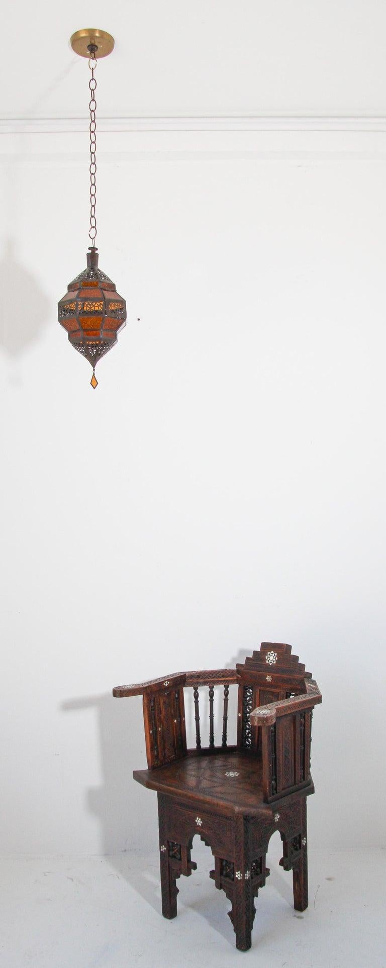 Moroccan Amber Glass Lantern, Octagonal Diamond Shape For Sale at 1stDibs