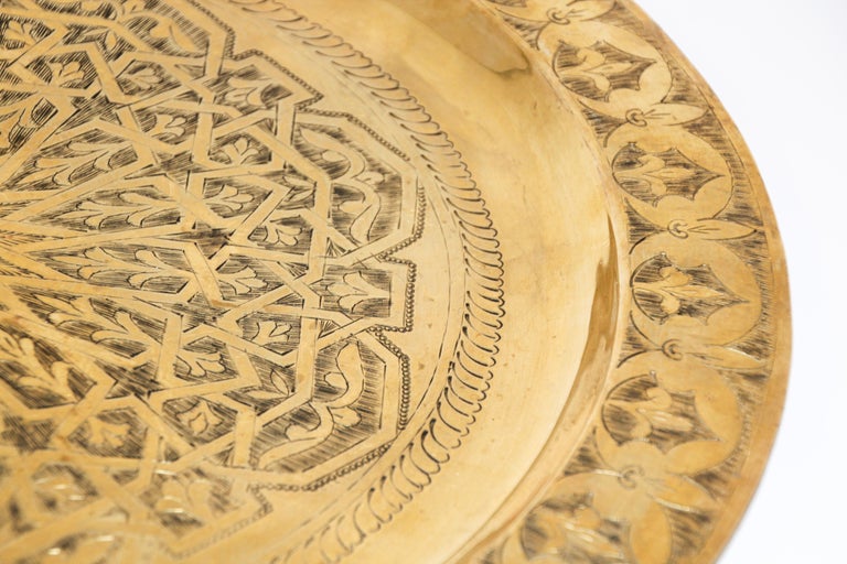 Moroccan Antique Round Brass Tray at 1stDibs
