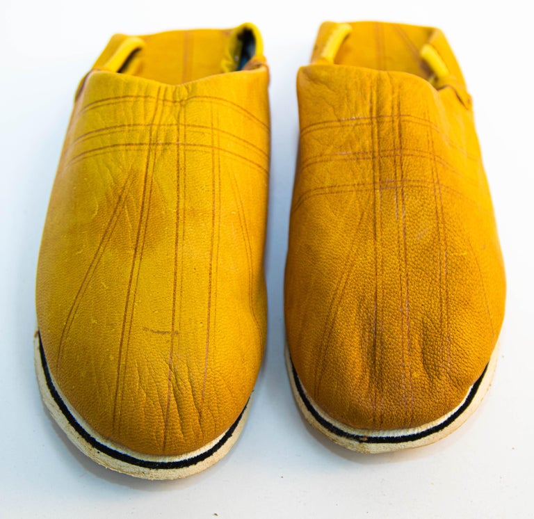Moroccan Babouches Yellow Leather Hand Tooled Slippers Ethnic Shoes For ...