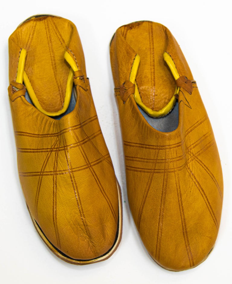 Moroccan Babouches Yellow Leather Tooled Slippers Ethnic Shoes For Sale ...