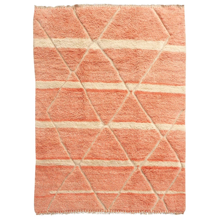 Moroccan Berber Rug Abstract Design Salmon Pink Woolwhite Stunning ...