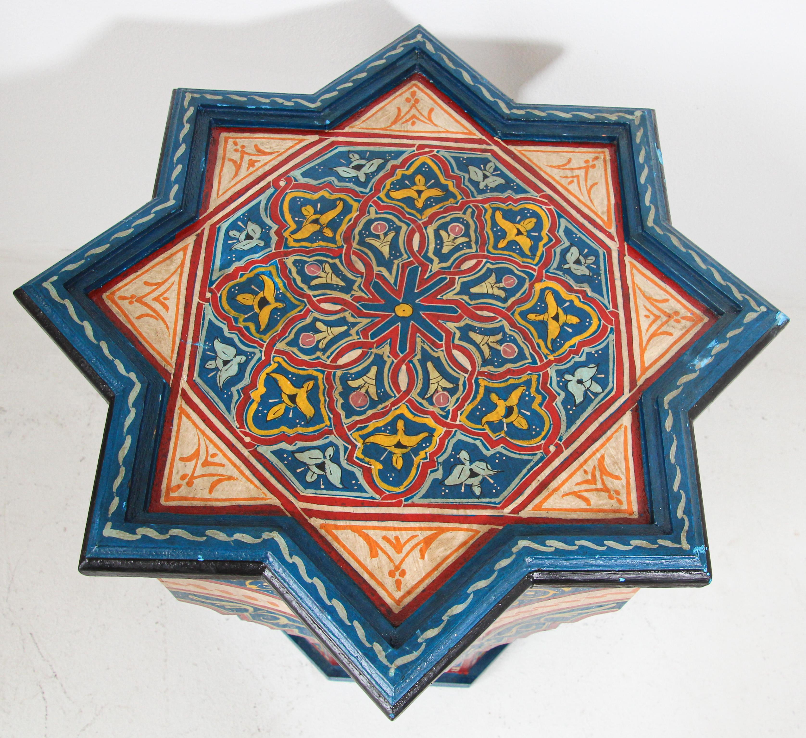 Moroccan Blue Hand Painted Moorish Side Table at 1stDibs