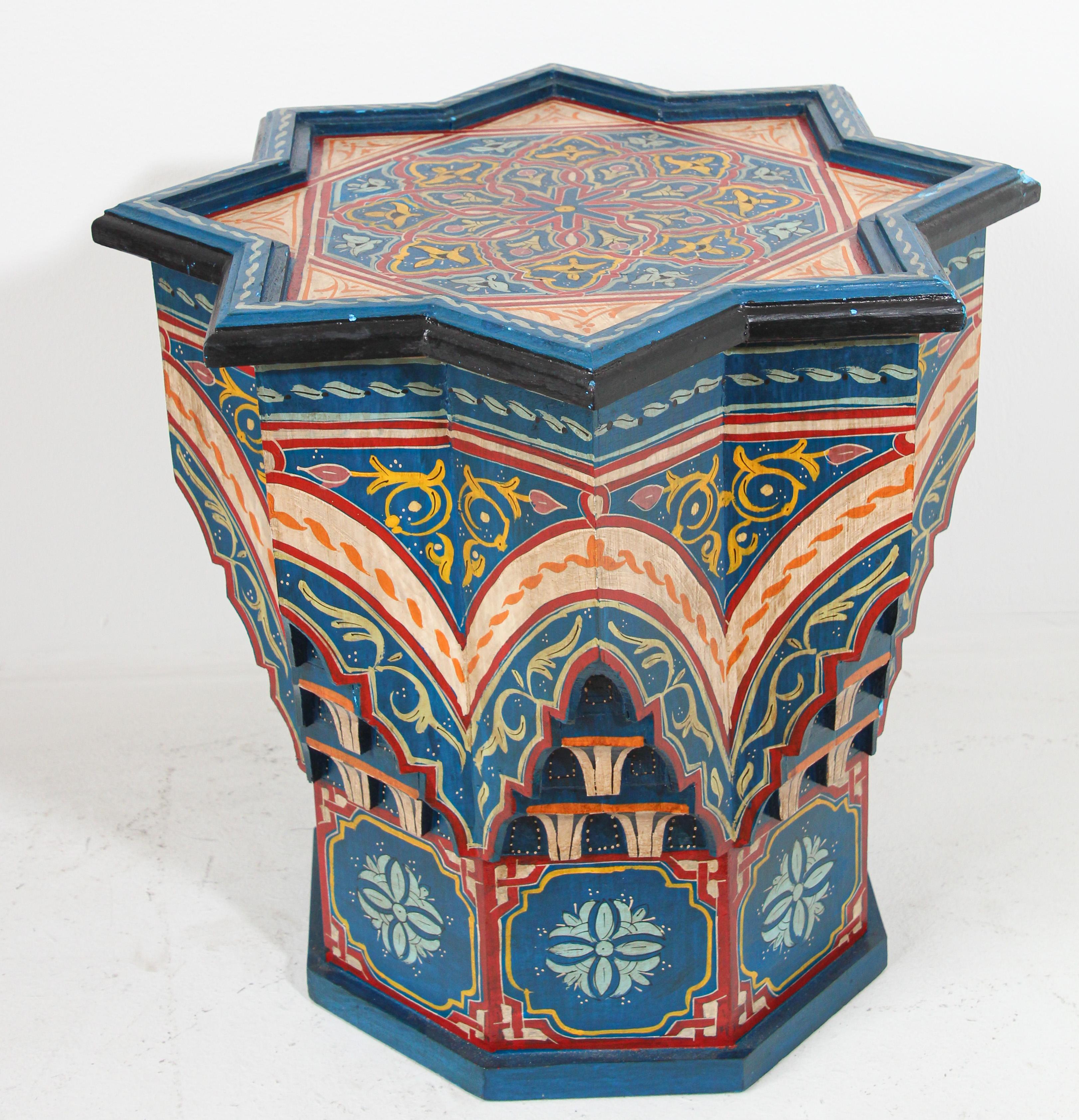 Moroccan Blue Hand Painted Moorish Side Table at 1stDibs