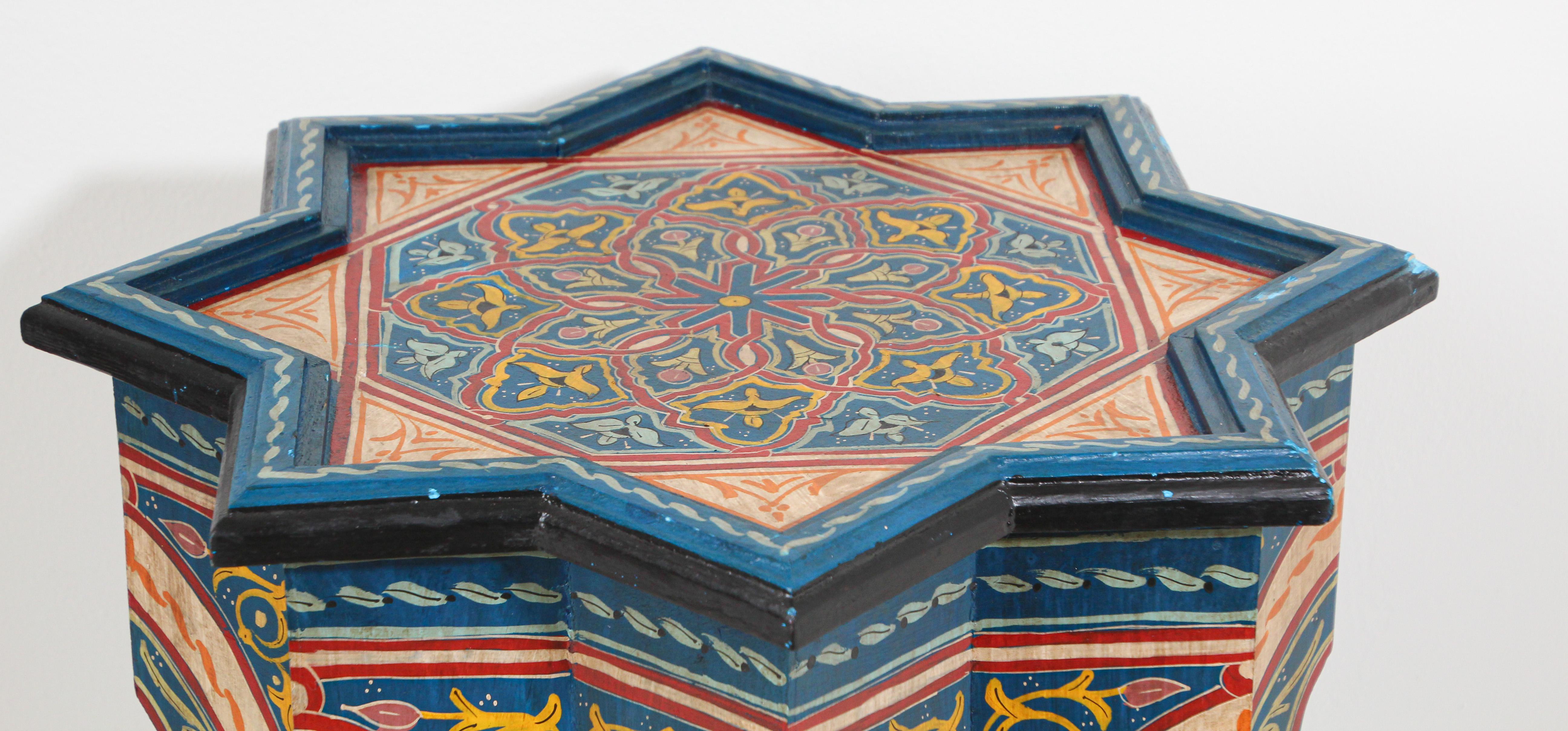 Moroccan Blue Hand Painted Moorish Side Table at 1stDibs