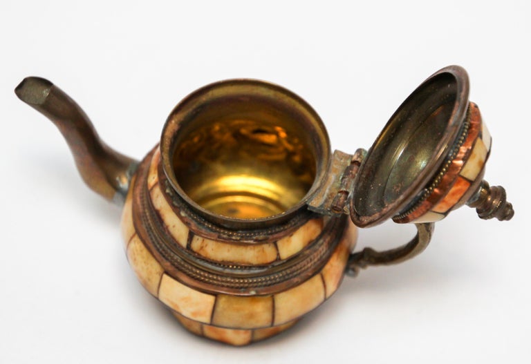 Moroccan Brass with Bone Overlay Decorative Tea Pot at 1stDibs
