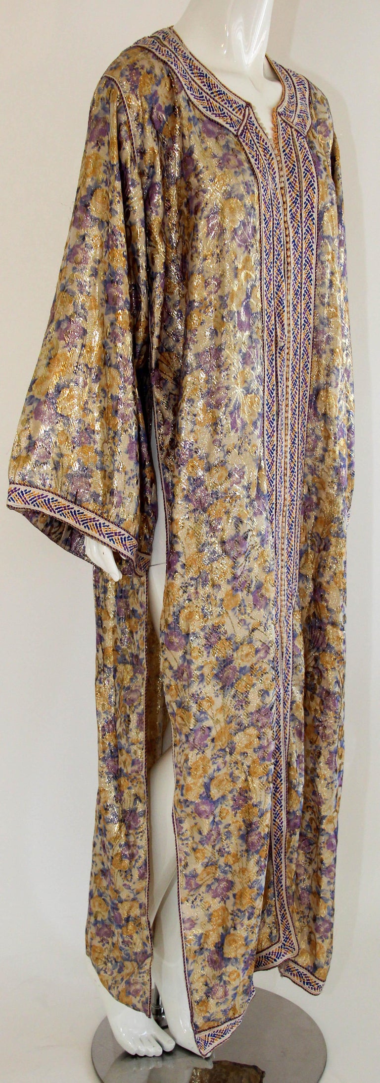 Moroccan Caftan Metallic Floral Silk Brocade Vintage Purple and Gold ...