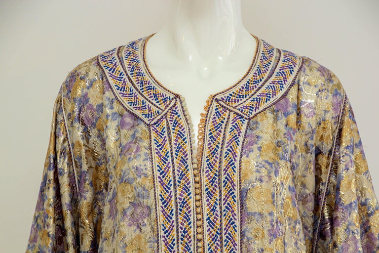 Moroccan Caftan Metallic Floral Silk Brocade Vintage Purple and Gold ...