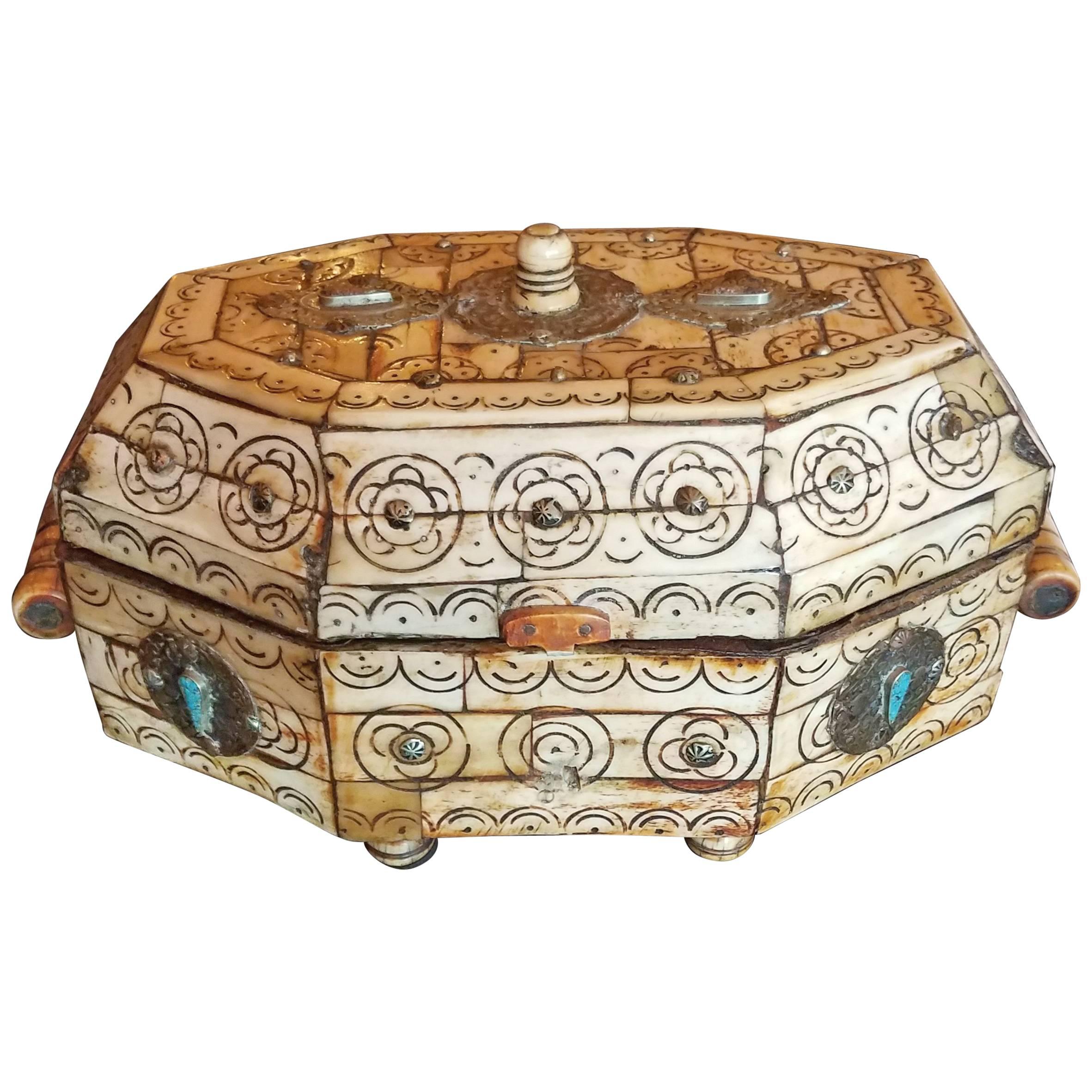 Moroccan Camel Bone Mini Trunk, Oval Shape at 1stDibs
