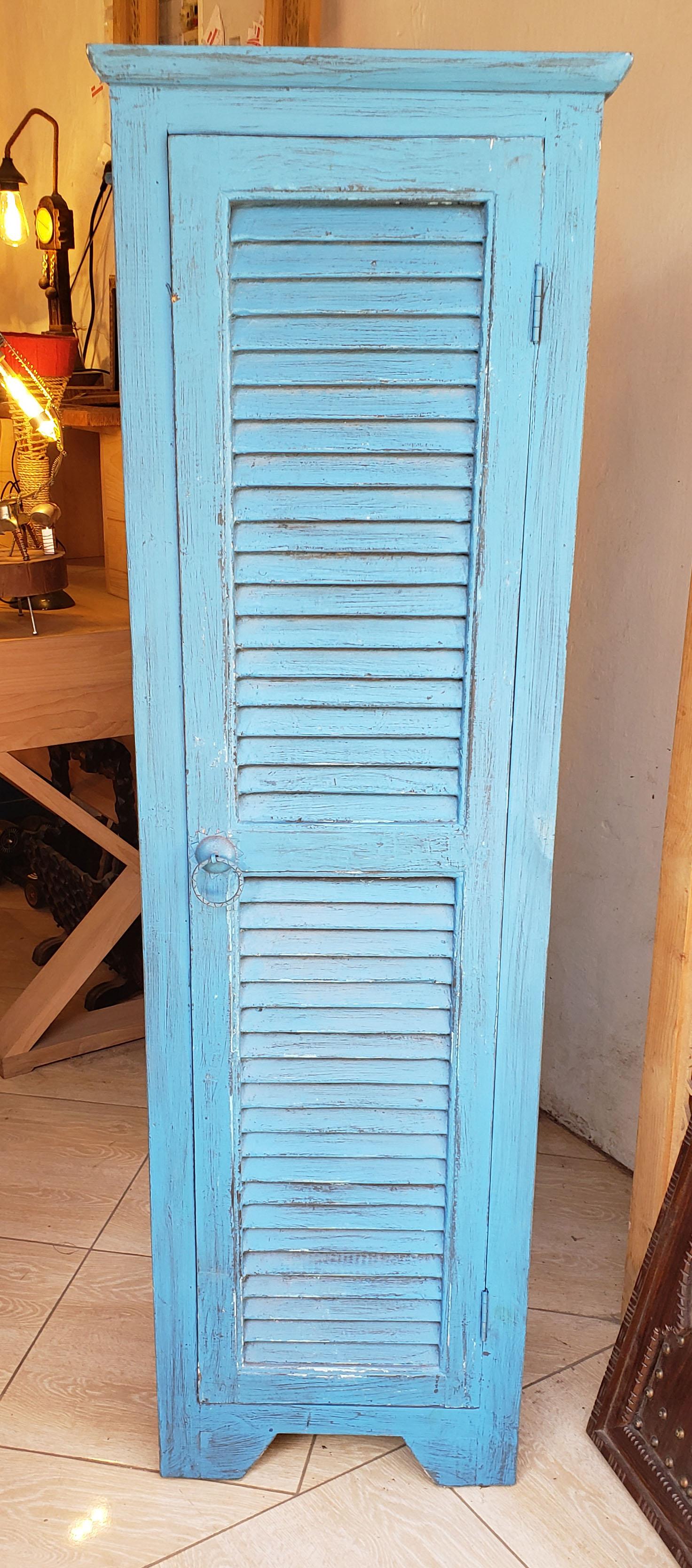 Moroccan Carved Storage Cabinet, Old Blue Window Shutter 2 For Sale at ...