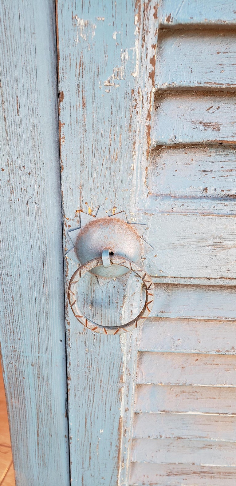 Moroccan Carved Storage Cabinet, Old Blue Window Shutter 2 For Sale at ...