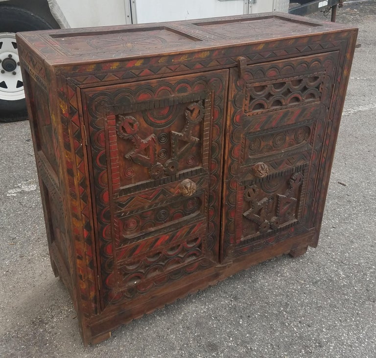 Moroccan Carved Wooden Cabinet, Berber Style at 1stDibs