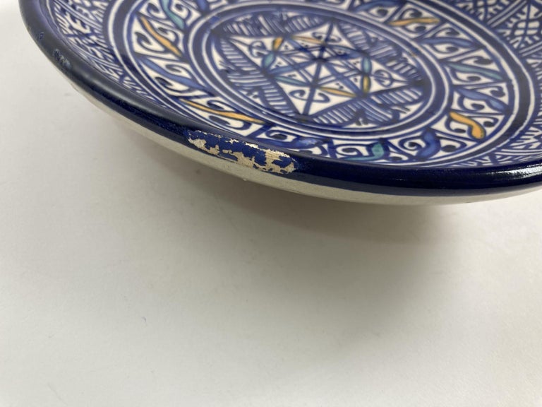 Moroccan Ceramic Blue Plate, Fez, 1920's For Sale at 1stDibs