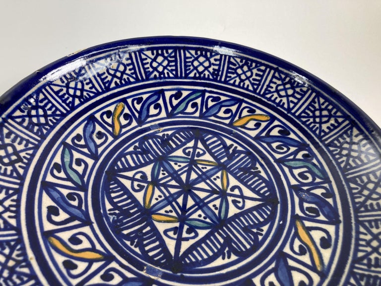 Moroccan Ceramic Blue Plate, Fez, 1920's For Sale at 1stDibs